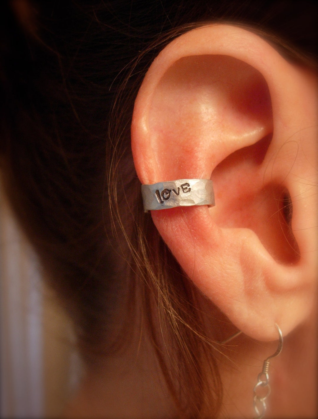 Ear Cuff, Hand Hammered Aluminum With LOVE Stamp, Letters Blackened to ...