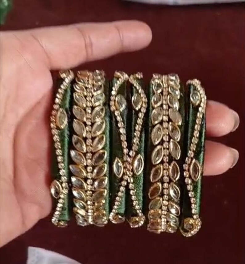 Handcrafted Silk Thread Bangles With Kundan Work – Traditional Bridal ...