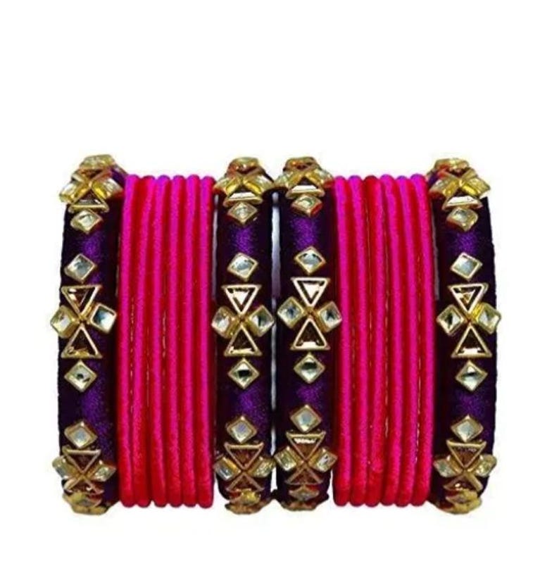 Handcrafted Silk Thread Bangles With Kundan Work – Traditional Bridal ...