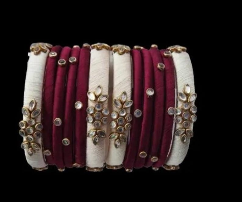 Handcrafted Silk Thread Bangles With Kundan Work – Traditional Bridal ...