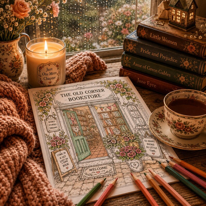 Old Corner Bookstore Colouring Book | 30 Pages + 10 Bonus Printables ...