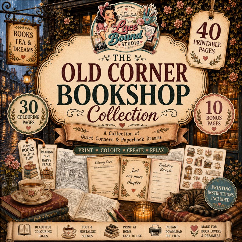 Old Corner Bookstore Colouring Book | 30 Pages + 10 Bonus Printables ...
