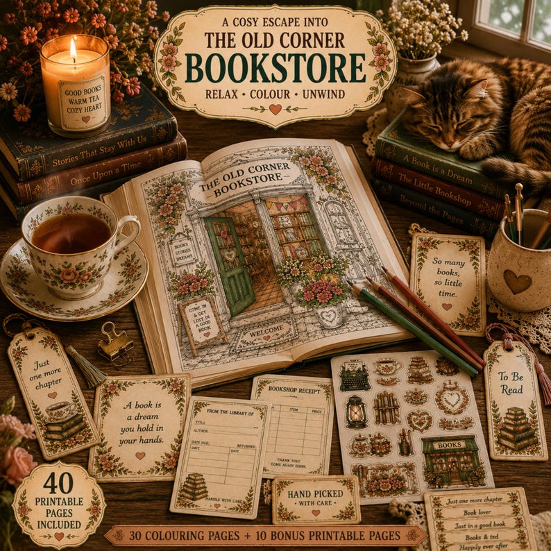 Old Corner Bookstore Colouring Book | 30 Pages + 10 Bonus Printables ...