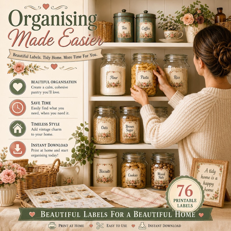 Vintage Pantry Labels Printable | Cottagecore Kitchen Organisation (PDF ...