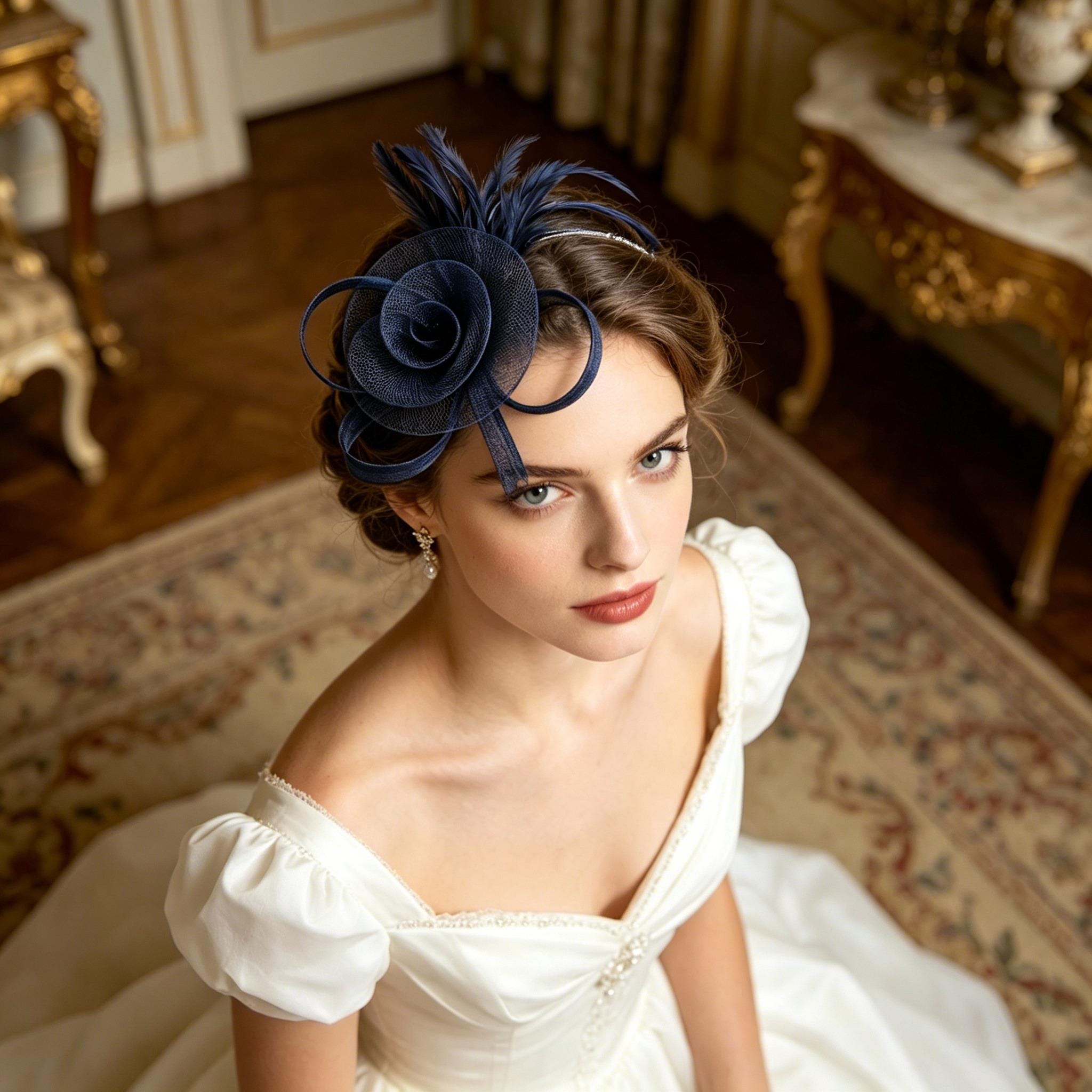Navy Blue Fascinator Hat,elegant Wedding Guest Headpiece,horse Racing ...