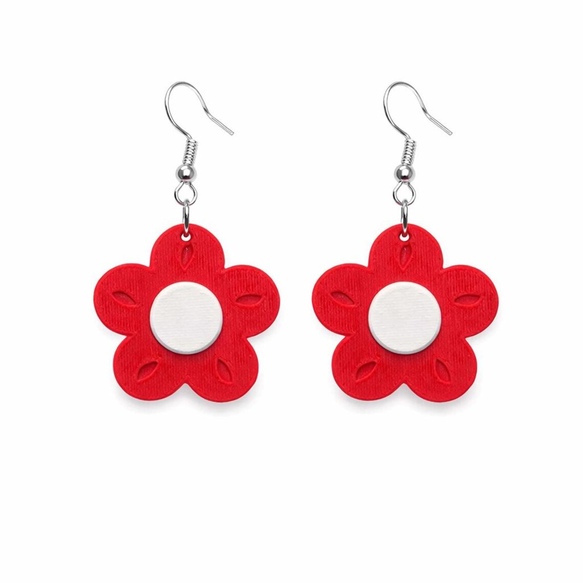 3D Printed Red Daisy Flower Drop Earrings | Y2K Statement Jewelry ...