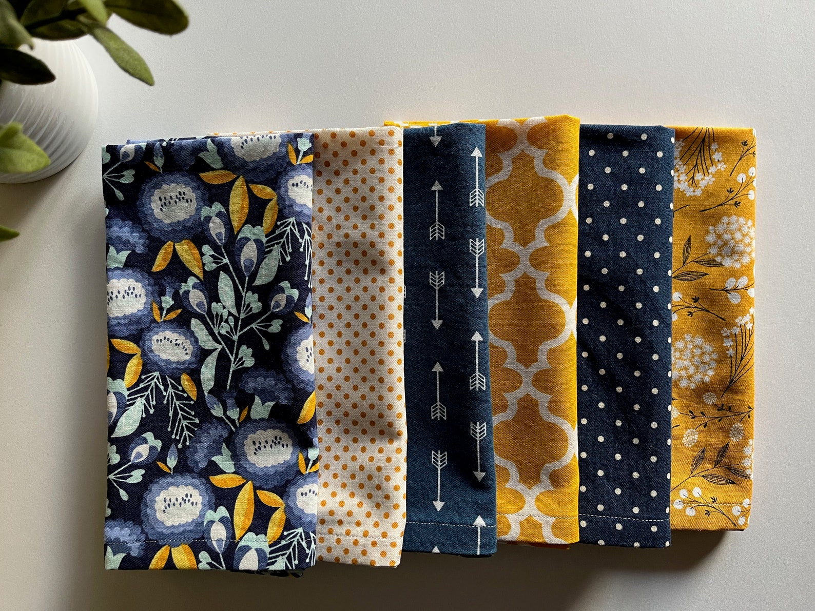 Cloth Napkins 100% Cotton Set of 6 Large Dinner Blue Gold - Etsy