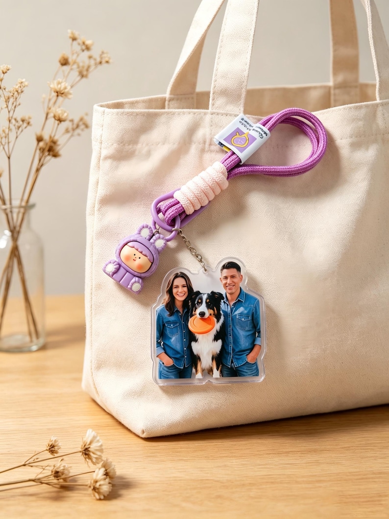 Double Sided Photo Keychain, Cute Cartoon Charm Custom Gift - Etsy