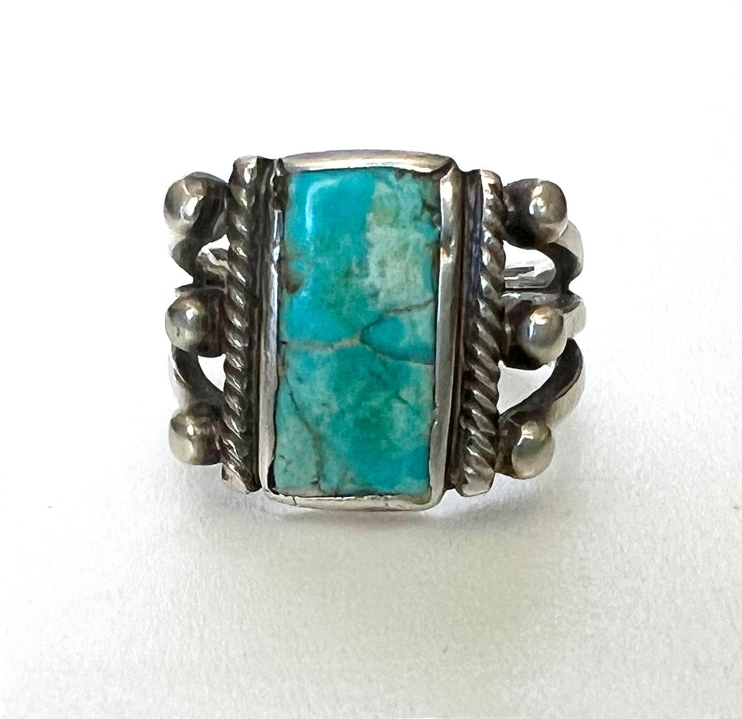 Navajo Silver Split Shank Ring With Turquoise Cabochon C. 1910-20 Size ...