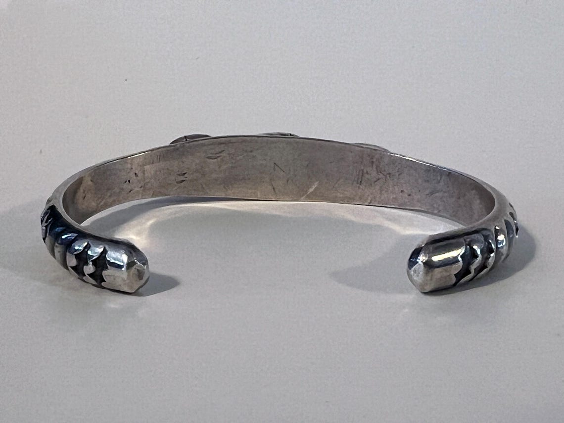 Ingot Silver Navajo or Pueblo Narrow Cuff With 3 Blue Gem Turquoise ...