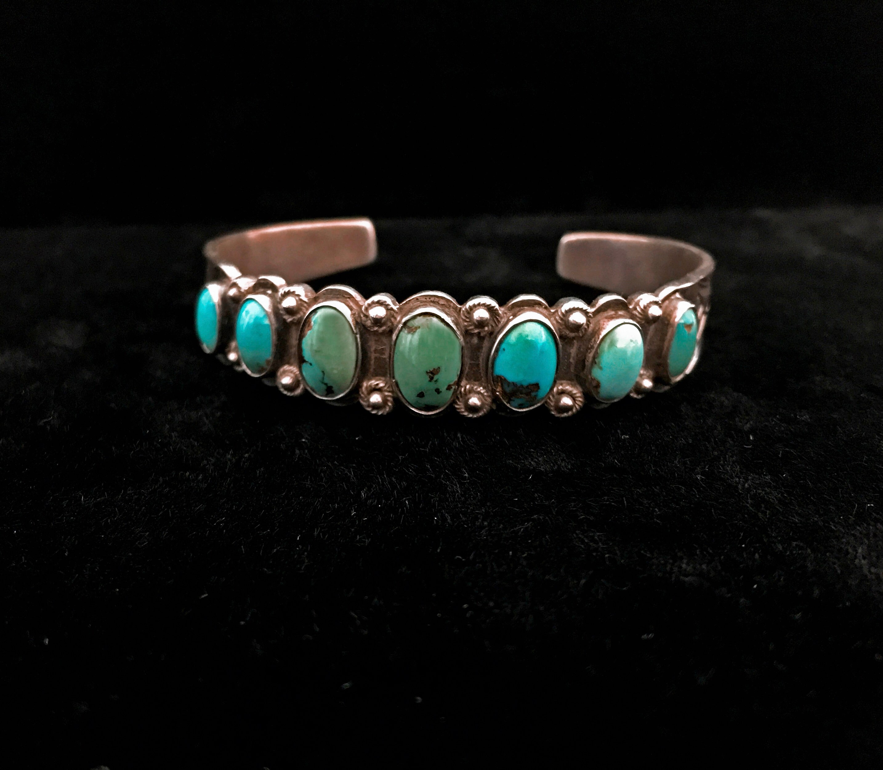 Vintage Navajo 7 Stone Turquoise and Silver Bracelet Cuff