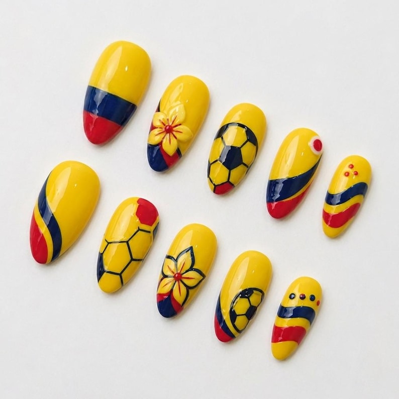 Colombia 2026 Football Nail Art – Bold Flag Colors, Soccer Designs, and ...