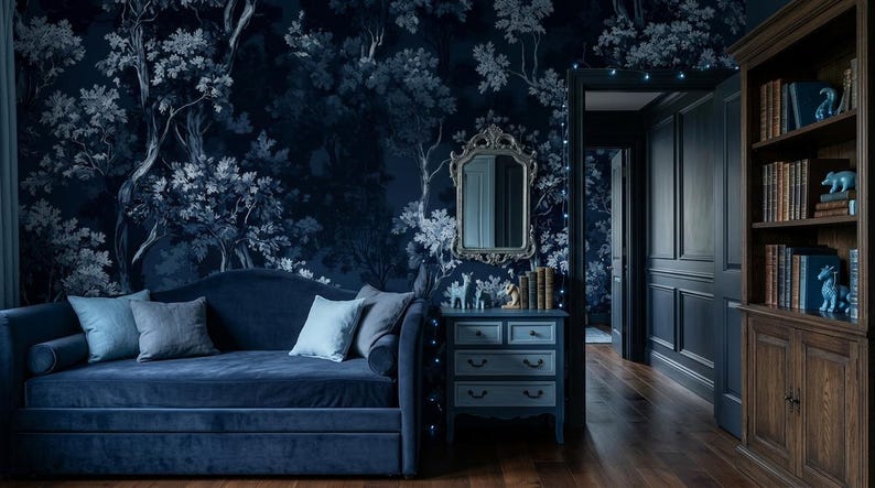 Dark Forest Trees Wallpaper Mural – Custom Size, Peel and Stick ...