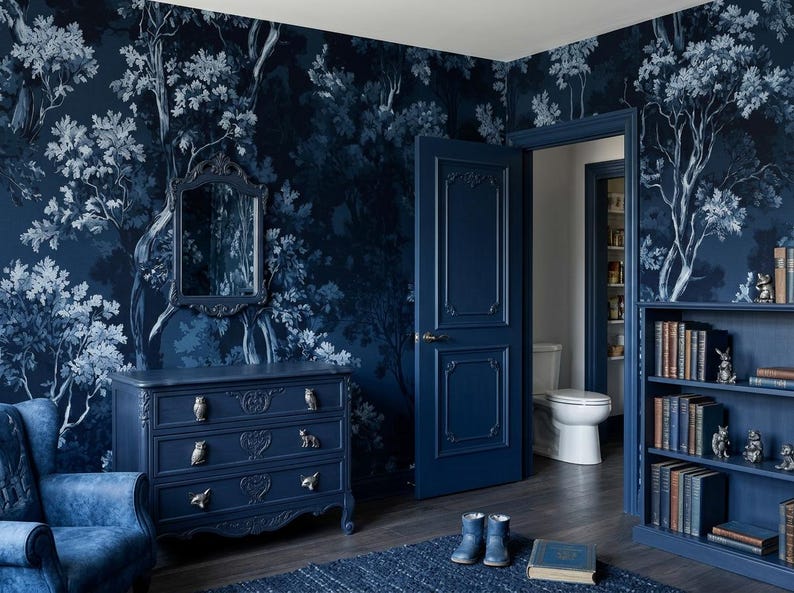 Dark Forest Trees Wallpaper Mural – Custom Size, Peel and Stick ...