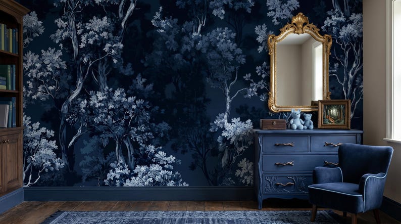 Dark Forest Trees Wallpaper Mural – Custom Size, Peel and Stick ...