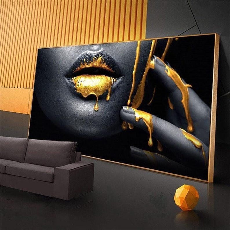 Black Gold Lips Canvas Print | Glamorous Wall Decor - Etsy UK