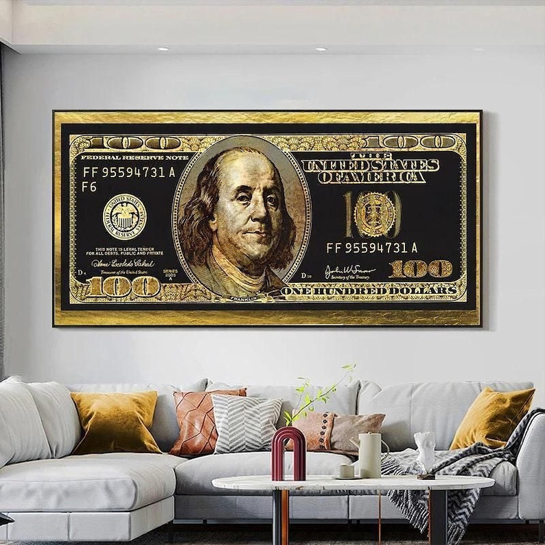 Gold Hundred Dollar Canvas Print | Money Wall Decor - Etsy