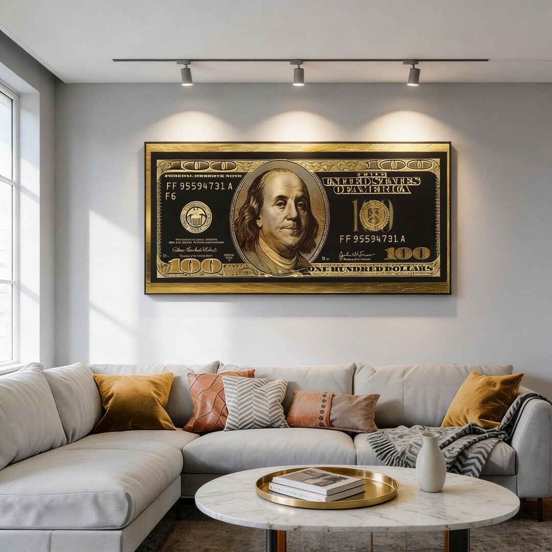 Gold Hundred Dollar Canvas Print | Money Wall Decor - Etsy
