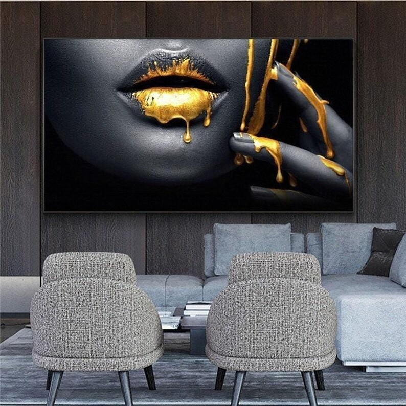 Black Gold Lips Canvas Print | Glamorous Wall Decor - Etsy UK