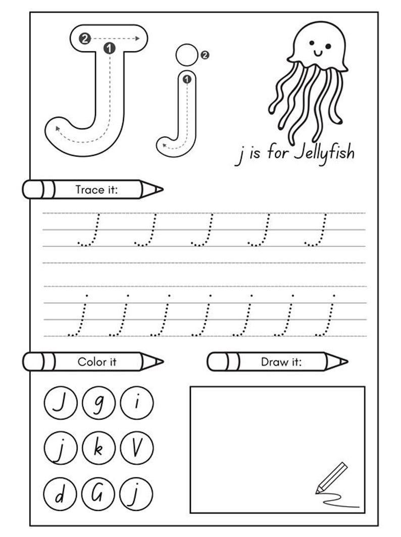 Kindergarten Alphabet Activity Book • A–Z Tracing, Coloring & Drawing ...