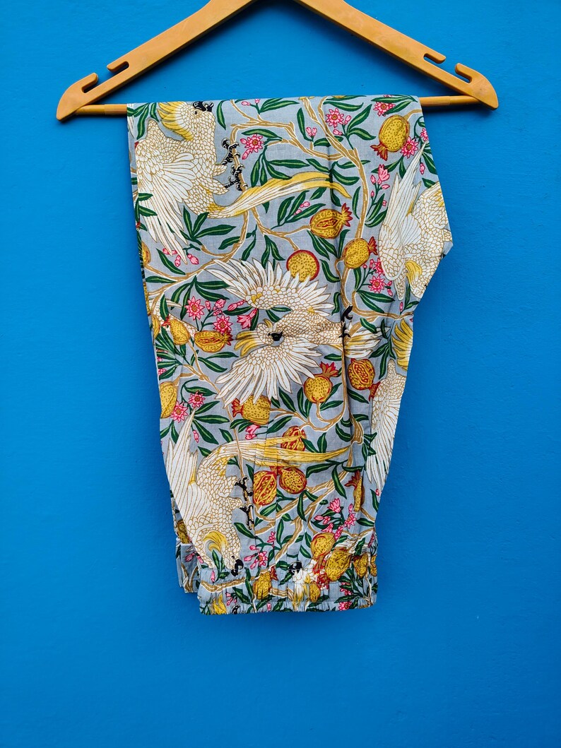 Hand Block Print Cotton Pajama Set, Bird Botanical Sleepwear, Artisan ...