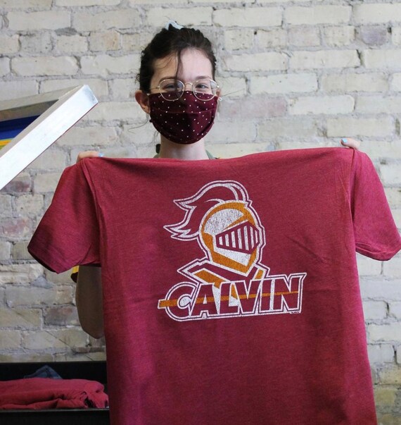 Calvin University Knights Premium T-shirt logo on Red - Etsy UK