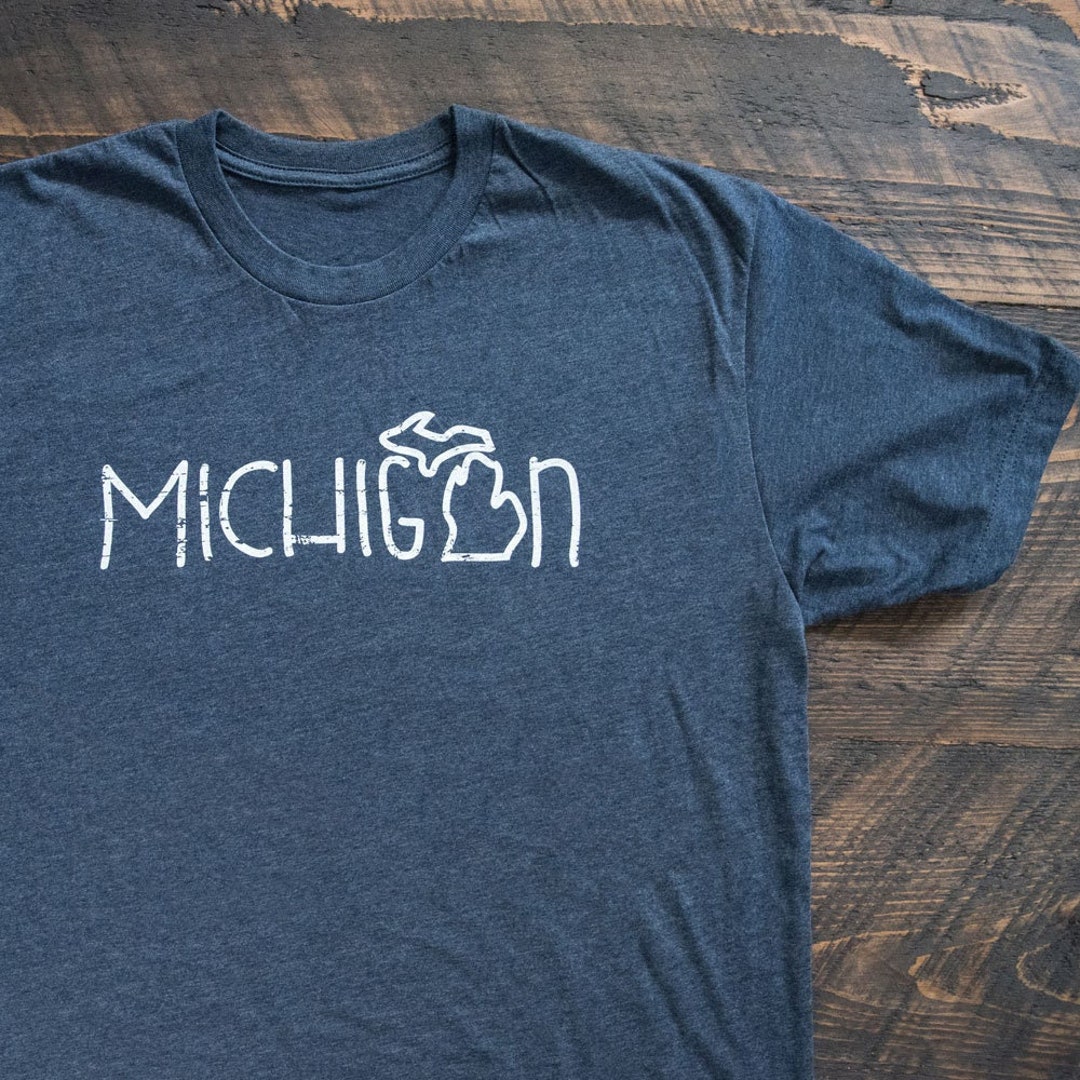 Michigan Shirt Doodle Font Shape of State of Michigan Cute Super Soft T ...