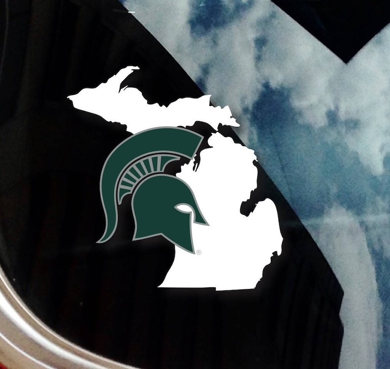 Michigan State MSU Sticker Spartan Helmet on State of Michigan - Etsy