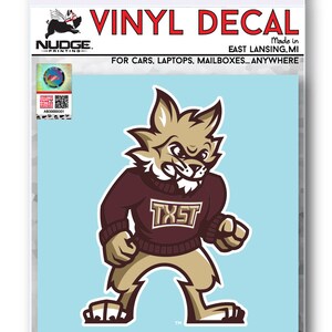 Texas State University Boko the Bobcat Mascot Full Size Logo Car Decal ...
