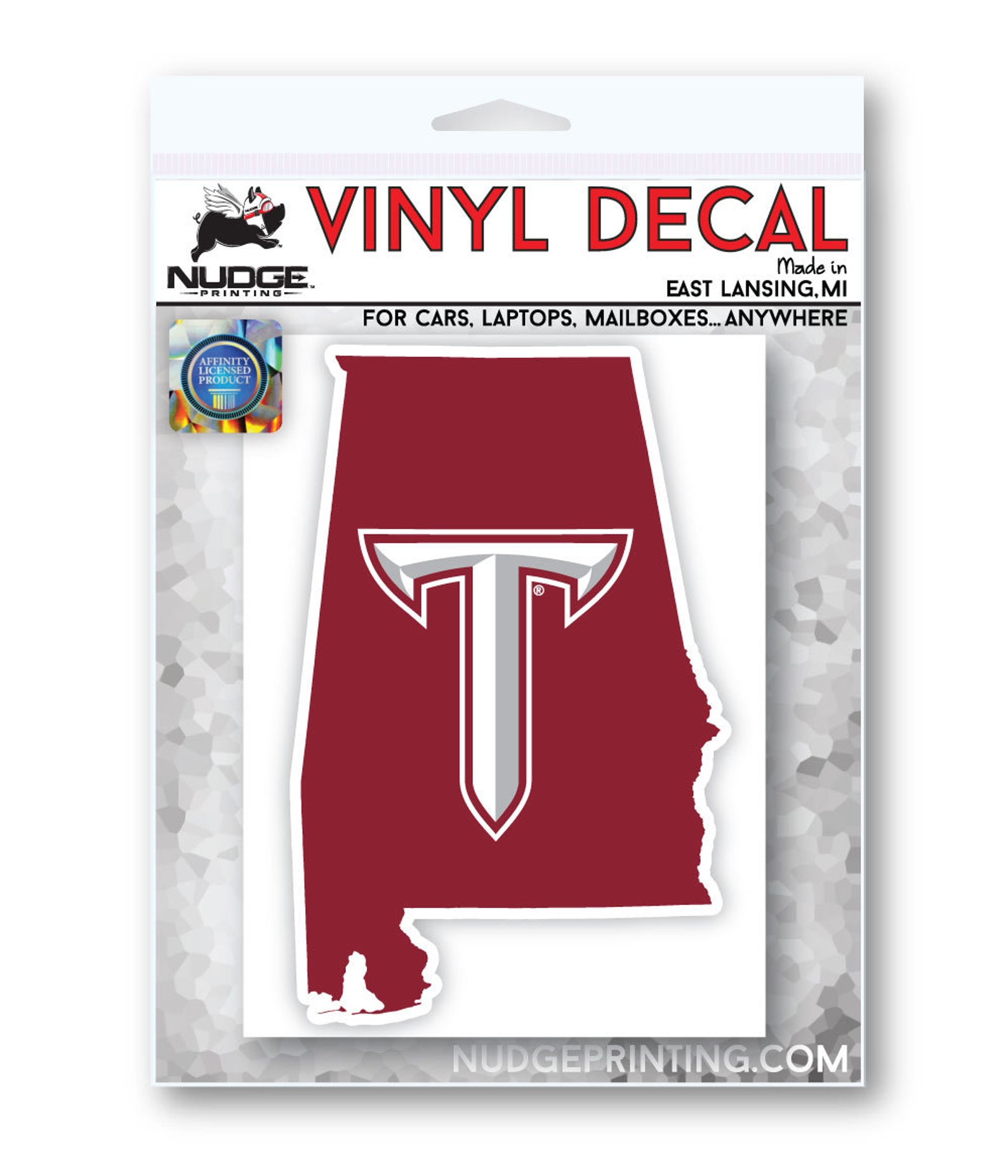 Troy University Trojans Sword T on the State of Alabama Logo Car Decal ...