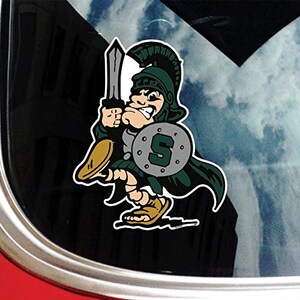 MSU Car Decal Sticker Michigan State University Retro Sparty With Sword ...