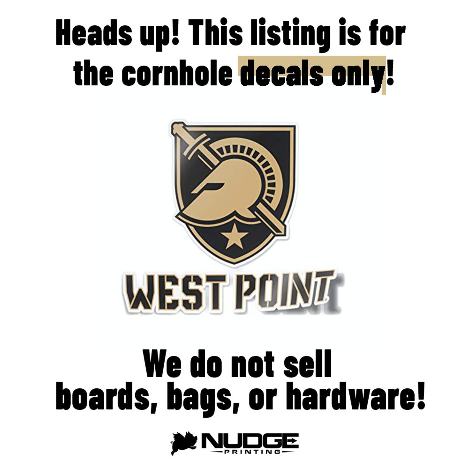 US Military Academy Army West Point Black Knights Combo Logo Cornhole ...