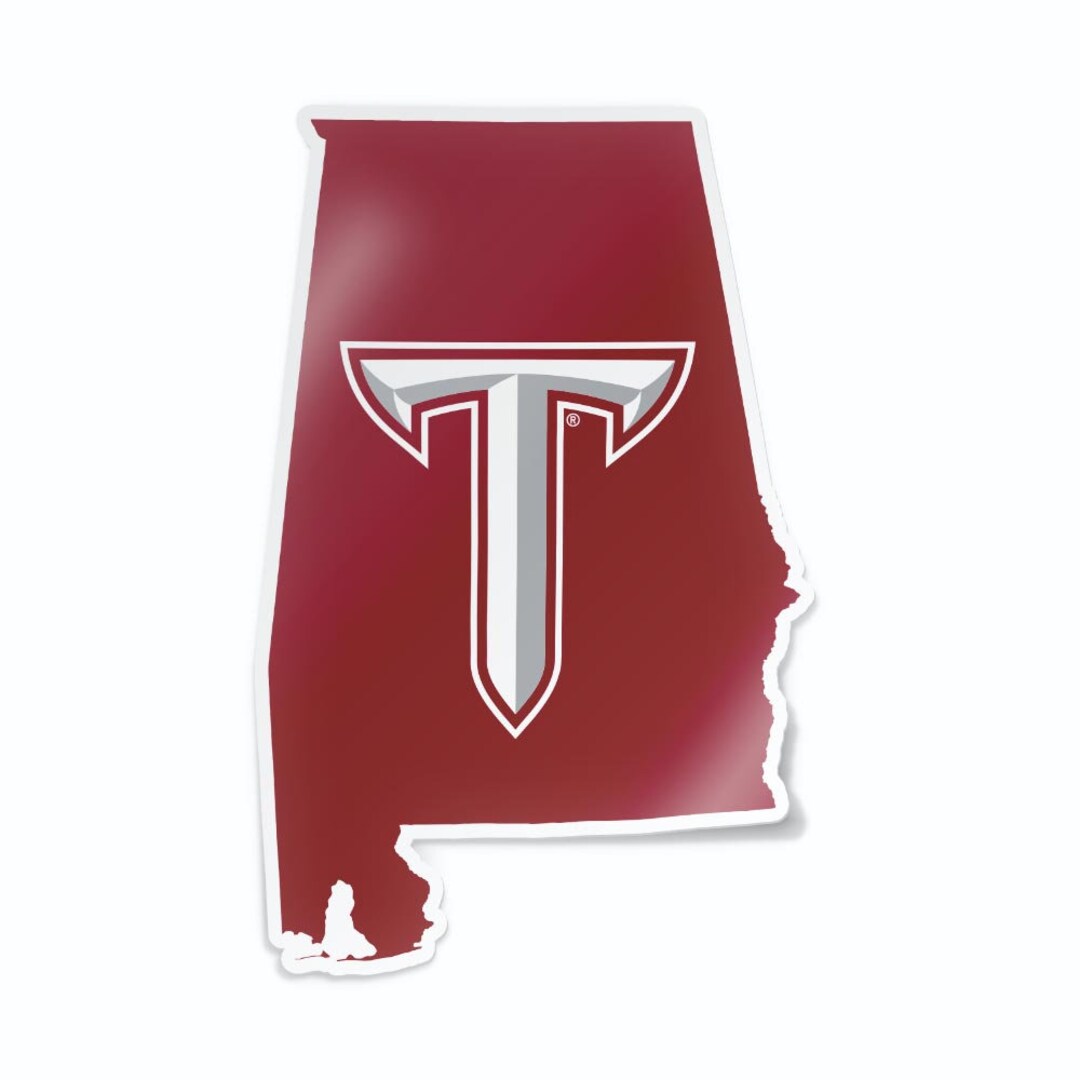 Troy University Trojans Sword T on the State of Alabama Logo Car Decal ...