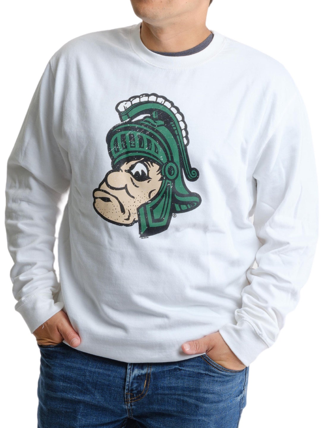 Michigan State Full Color Gruff Sparty MSU White Crewneck - Etsy