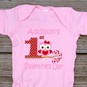 1st First Pink Girl Valentine's Day Owl T-shirt Bodysuit Pink Red ...