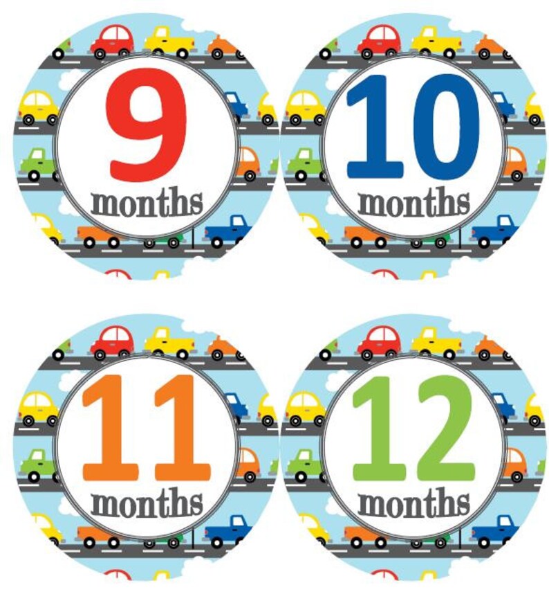 Baby Monthly Milestone Growth Stickers Boy Cars Transportation | Etsy