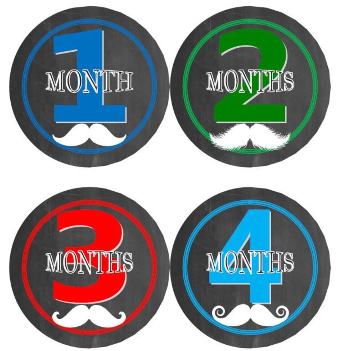 Baby Monthly Milestone Growth Stickers Chalkboard Mustache Baby Boy ...