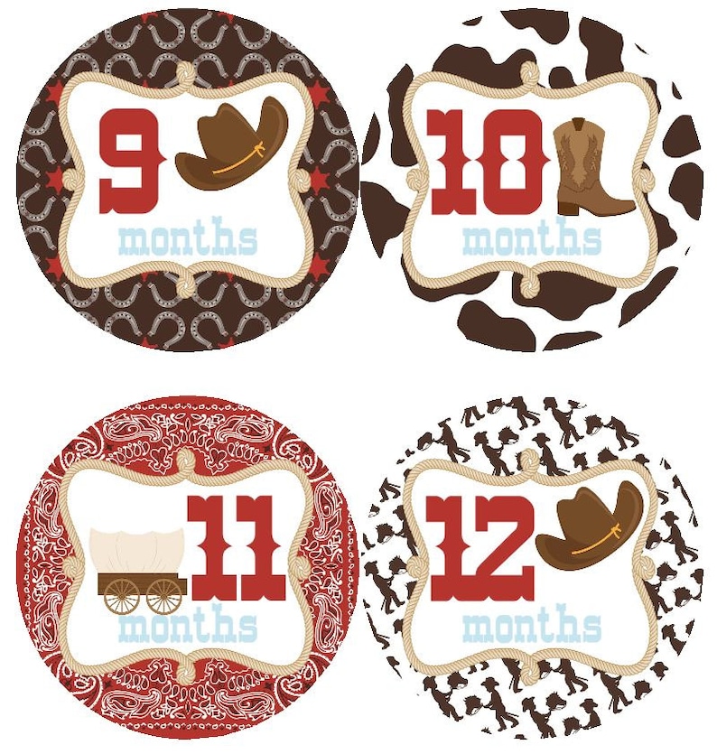 Baby Monthly Milestone Growth Stickers in Cowboys Western Red - Etsy