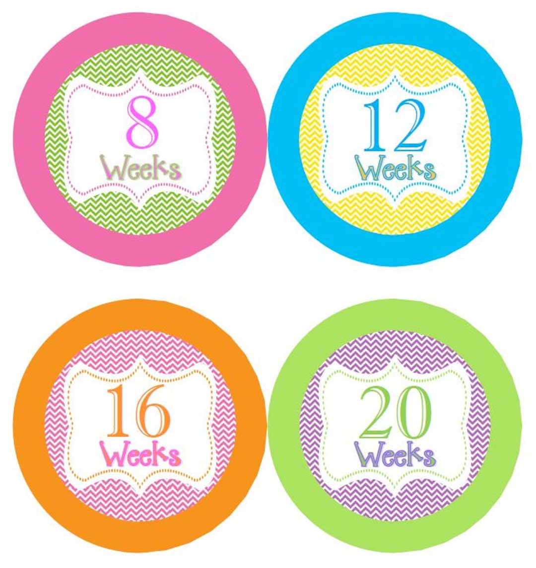 12 Weekly Pregnancy Belly Bump Stickers Pink Blue Orange Green Chevrons ...