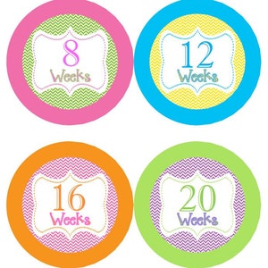 12 Weekly Pregnancy Belly Bump Stickers Pink Blue Orange Green Chevrons ...