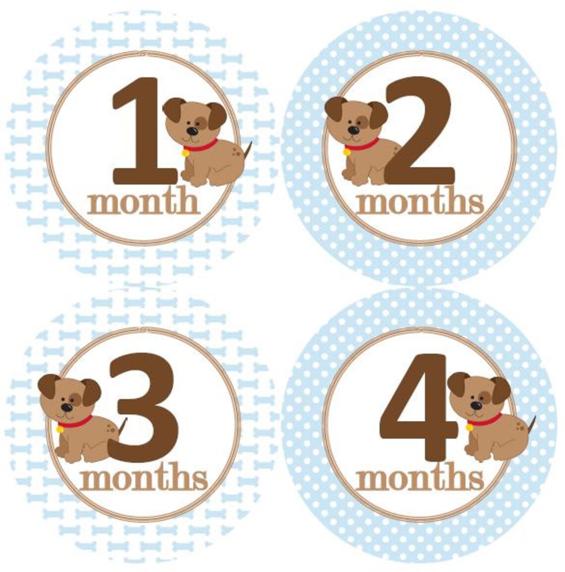 Baby Monthly Milestone Growth Stickers in Blue Brown Puppies - Etsy