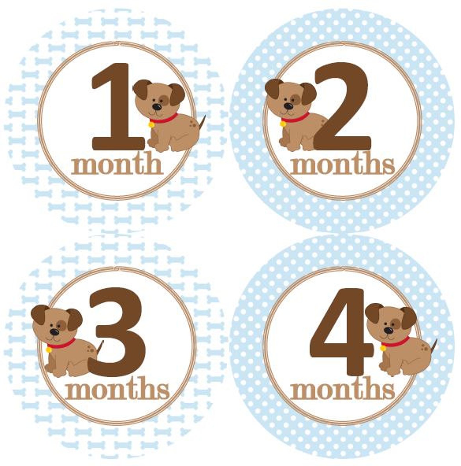 Baby Monthly Milestone Growth Stickers in Blue Brown Puppies - Etsy