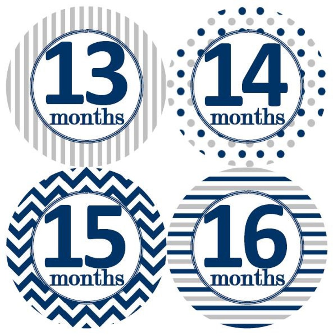 Baby 13-24 2nd Second Year Monthly Milestone Growth Stickers Navy Grey ...