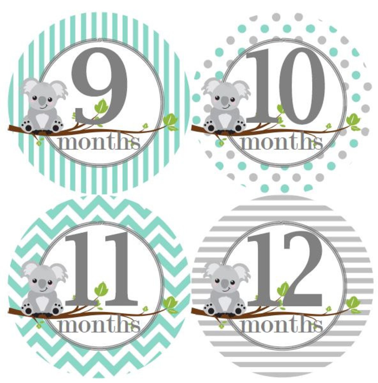 Baby Monthly Milestone Growth Stickers Aqua With Grey Koalas - Etsy