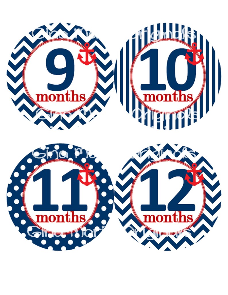 Baby Monthly Milestone Growth Stickers Nautical Navy Red | Etsy
