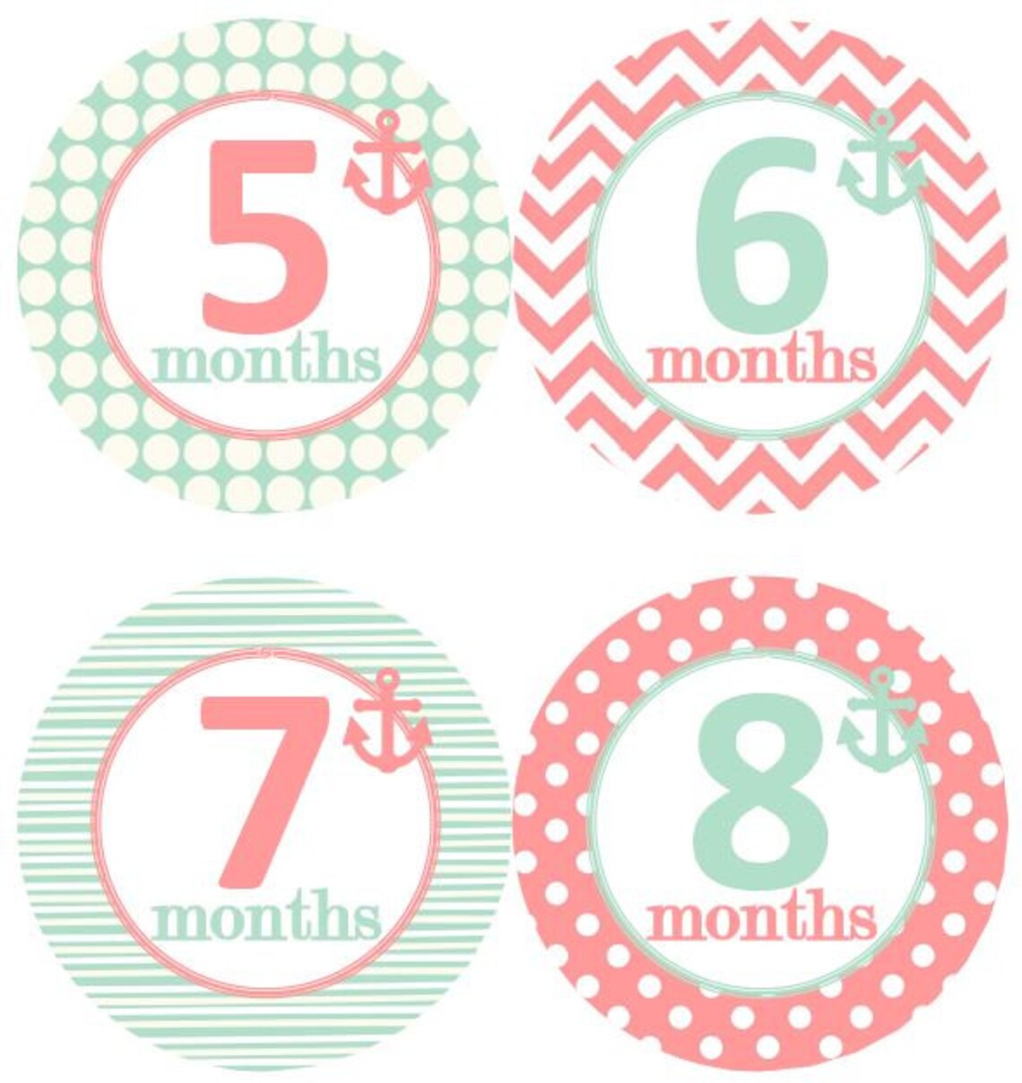 Baby Monthly Milestone Growth Stickers Nautical Mint Coral | Etsy