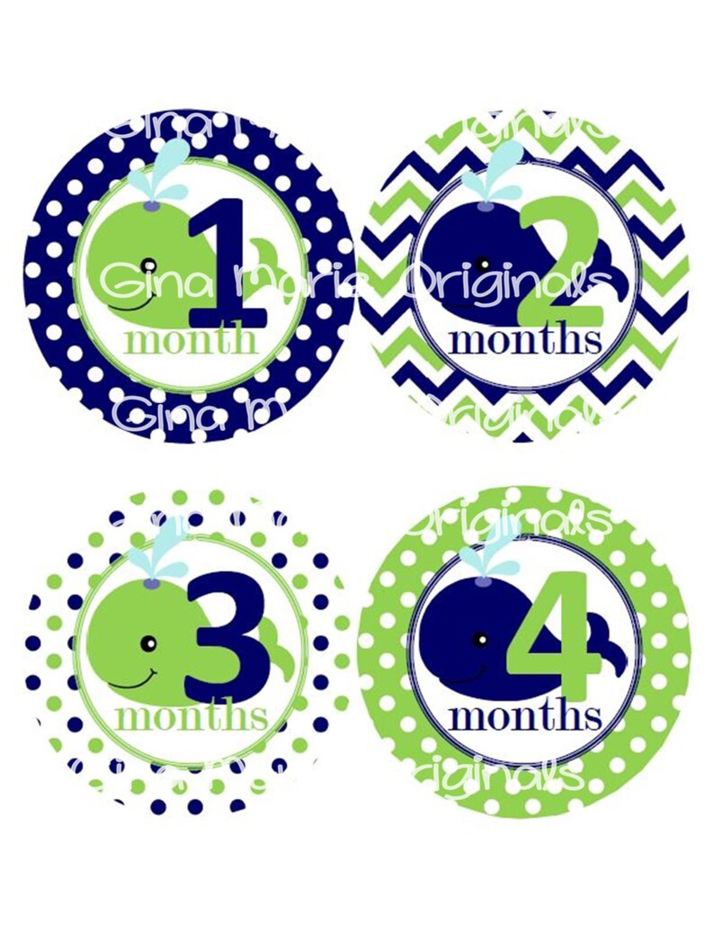 Baby Monthly Milestone Growth Stickers Navy Green Whale - Etsy