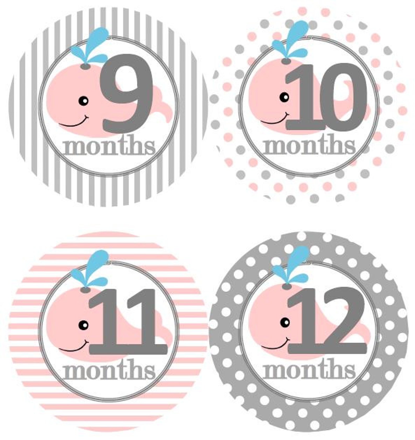 Baby Monthly Milestone Growth Stickers Pink Grey Whale Nursery - Etsy