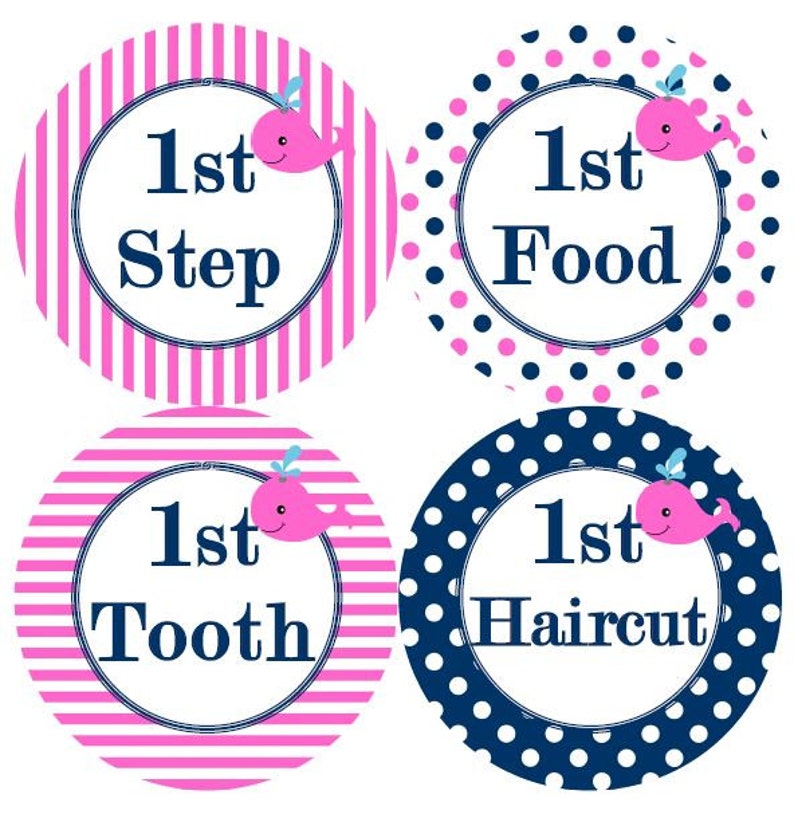 Baby First 1st MILESTONES Stickers Bright Pink Navy Whale | Etsy