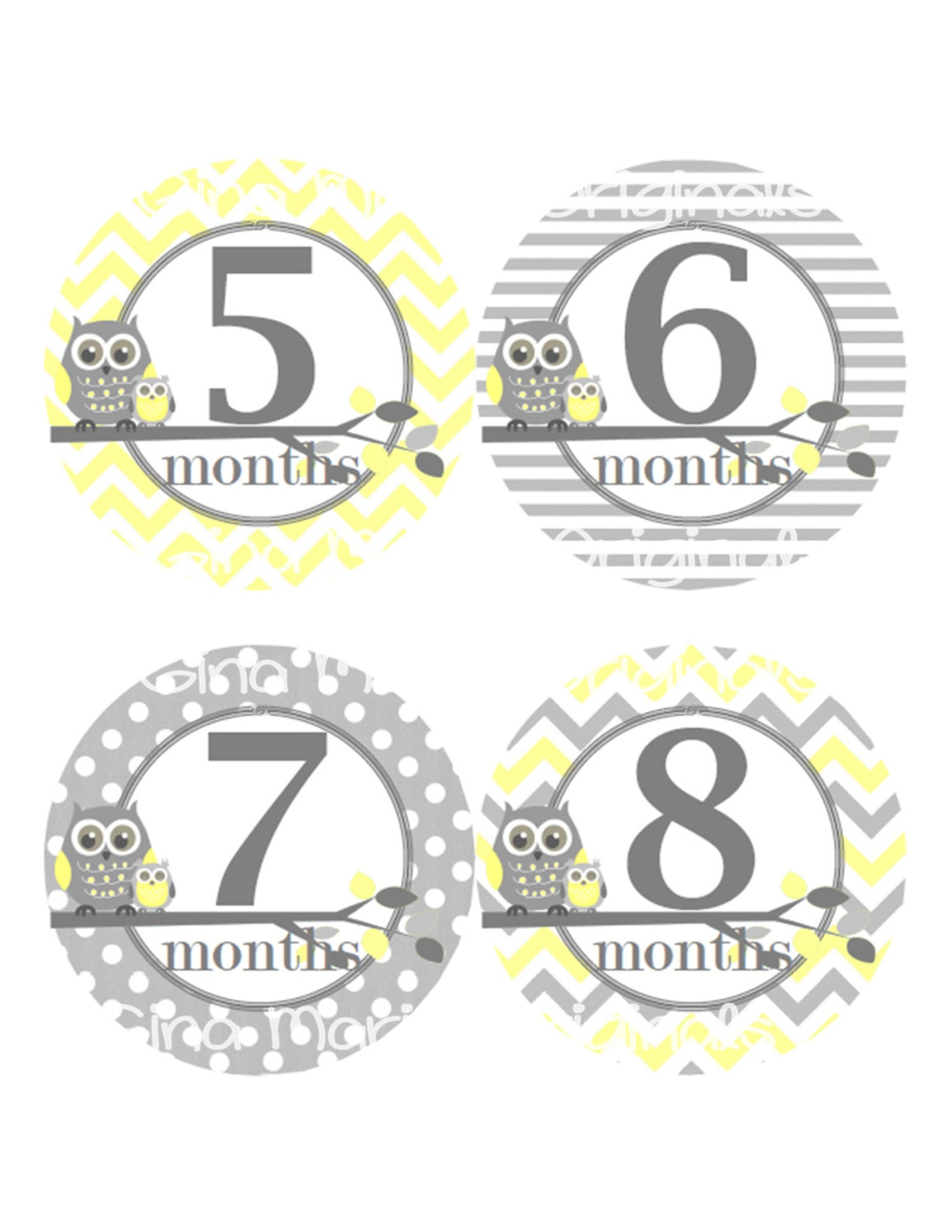 Baby Monthly Milestone Growth Stickers in Yellow Grey Owls MS301 ...